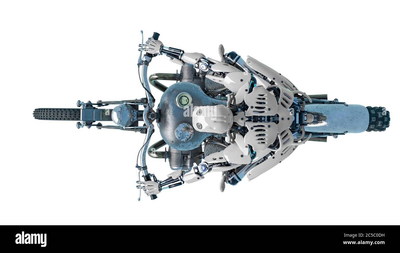 android is riding a motorcycle top view, 3d illustration Stock Photo ...