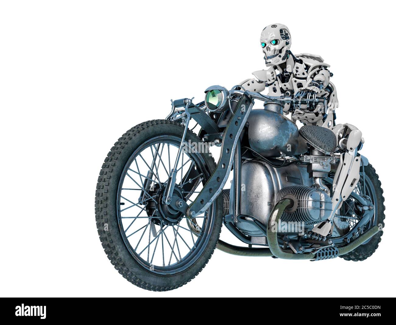 android is riding a motorcycle side view, 3d illustration Stock Photo ...