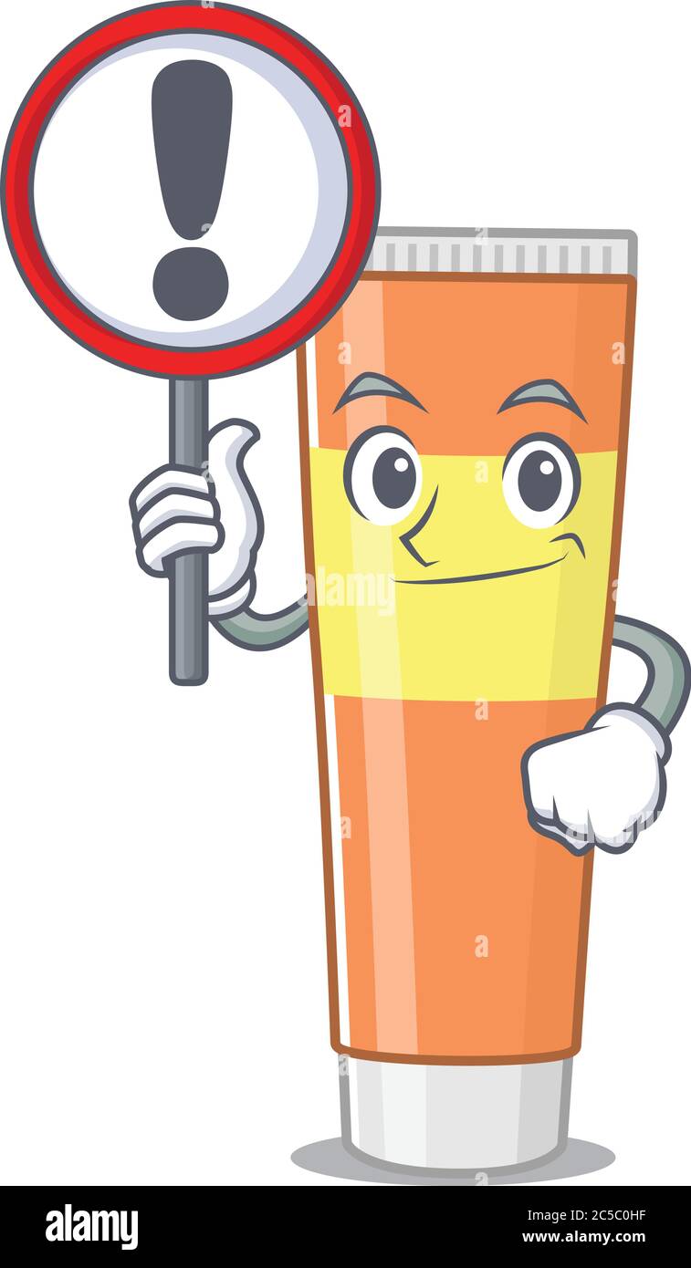 A cartoon icon of toothpaste with a exclamation sign board Stock Vector ...