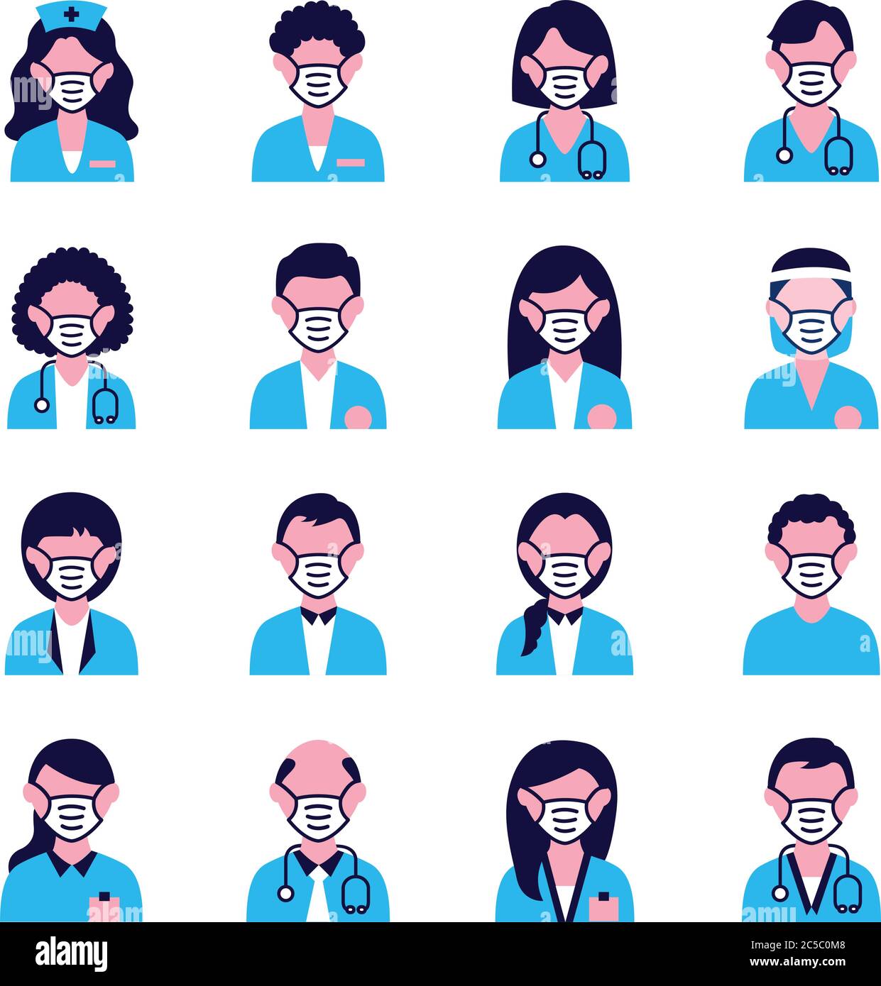 group of people and doctors wearing medical masks Stock Vector Image ...