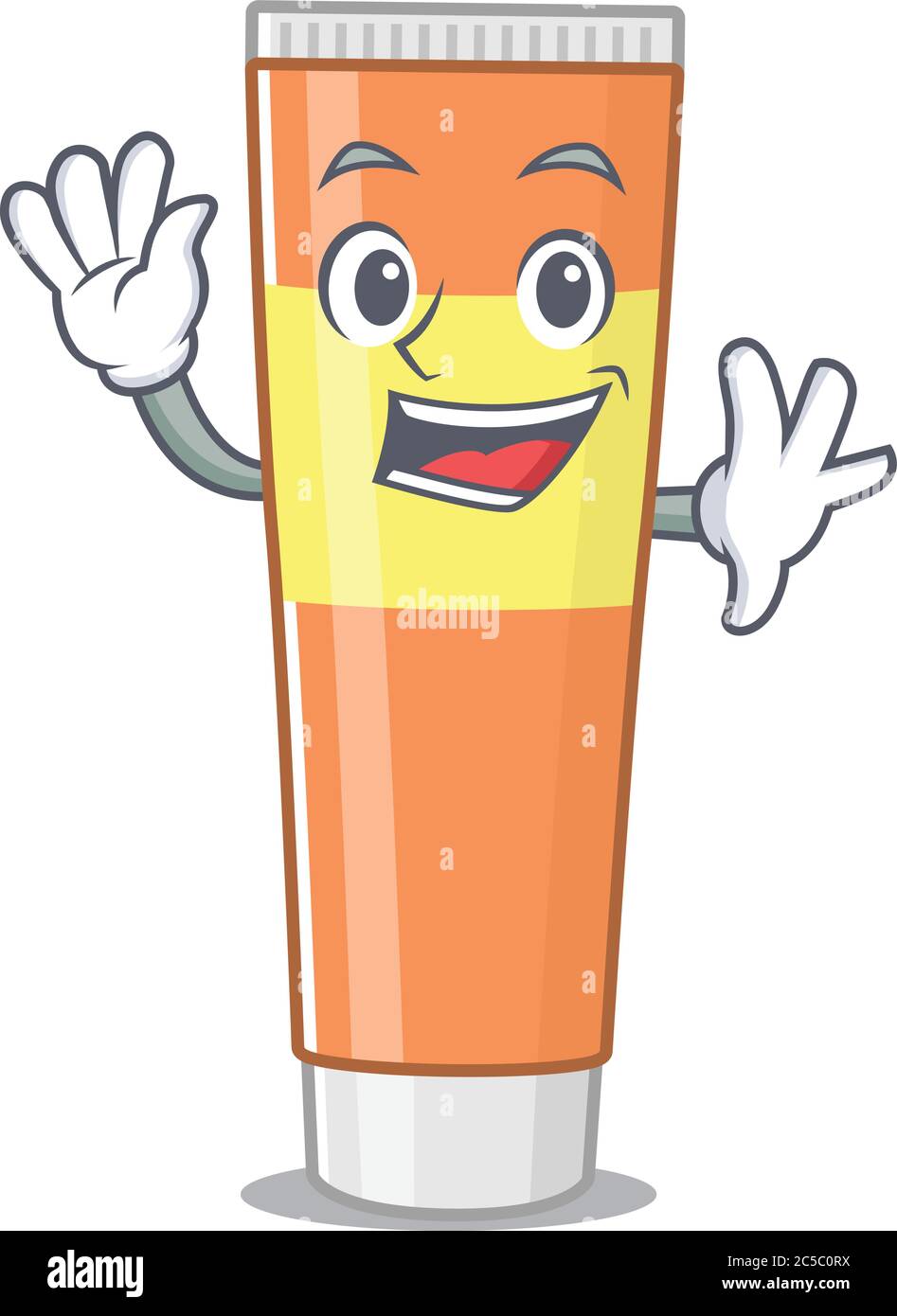 A charismatic toothpaste mascot design concept smiling and waving hand ...