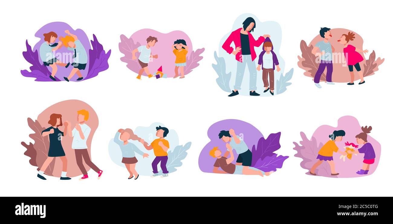 Problem kids fighting and arguing, conflict teenagers vector Stock ...