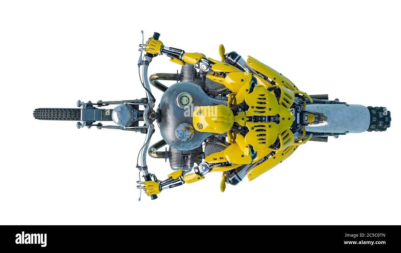 android is riding a motorcycle top view, 3d illustration Stock Photo ...