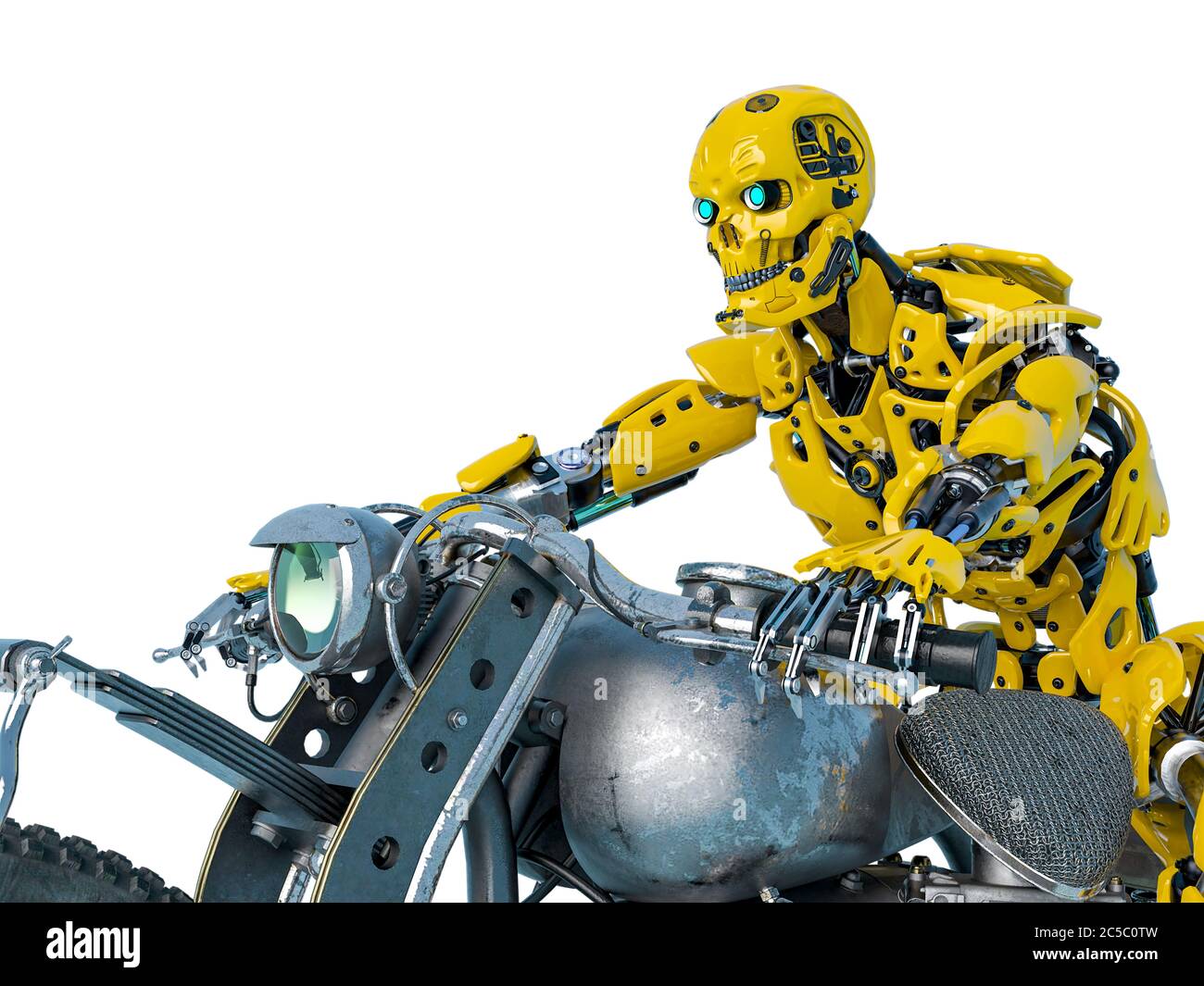 android is riding a motorcycle close up side view, 3d illustration ...