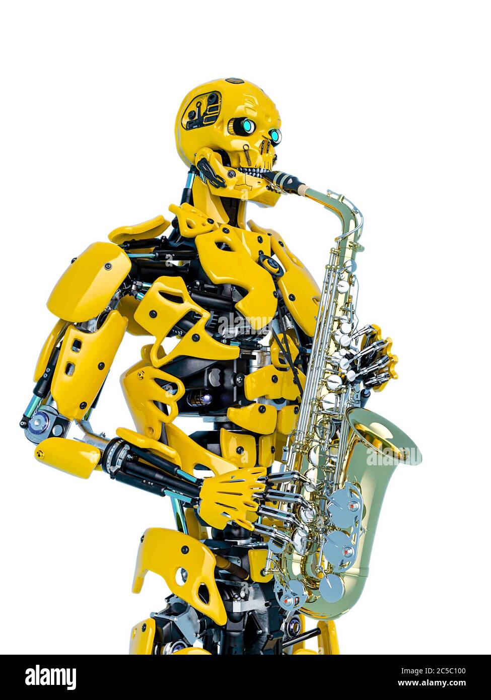 android playing saxphone side view, 3d illustration Stock Photo - Alamy