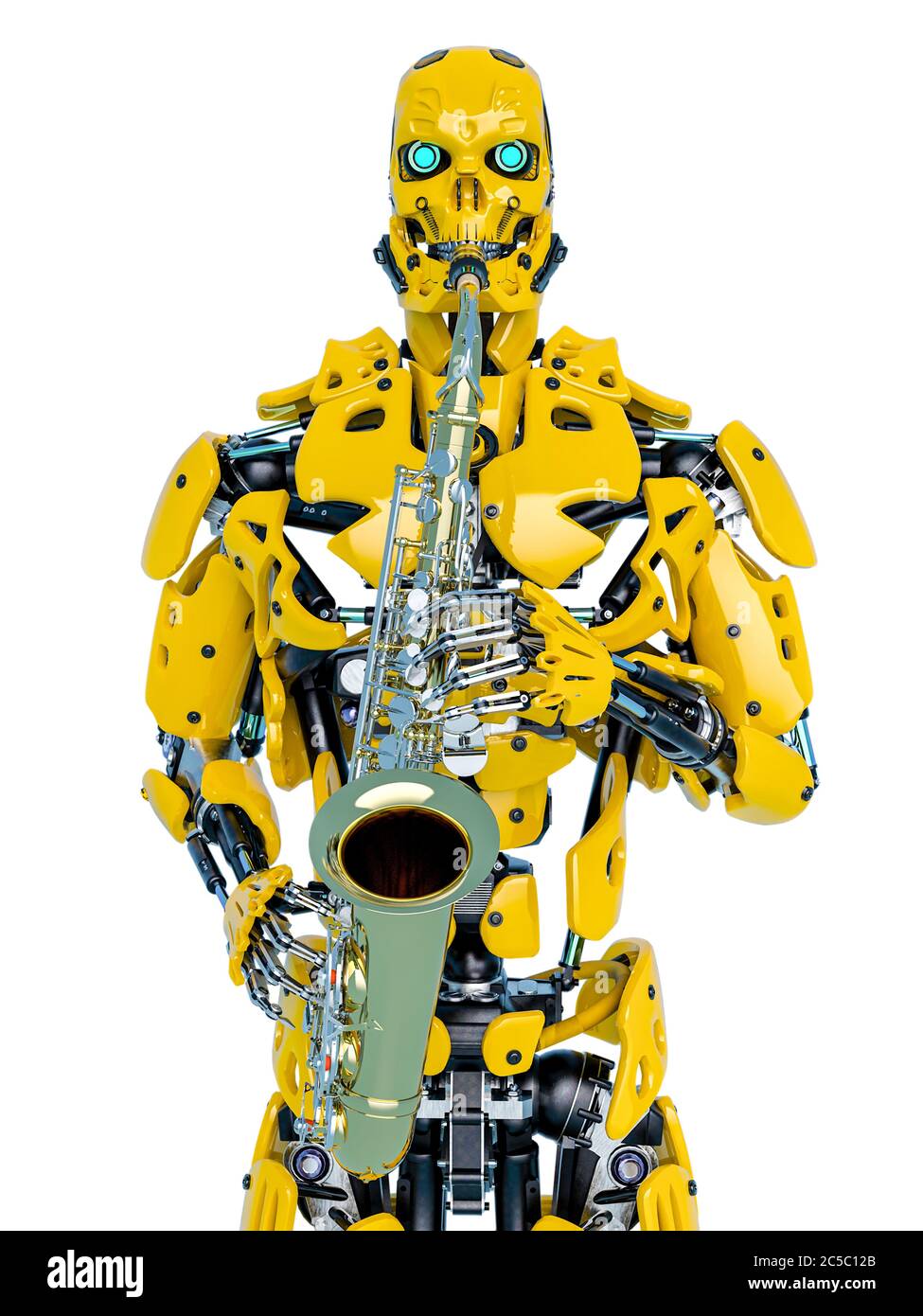 android playing saxphone, 3d illustration Stock Photo - Alamy