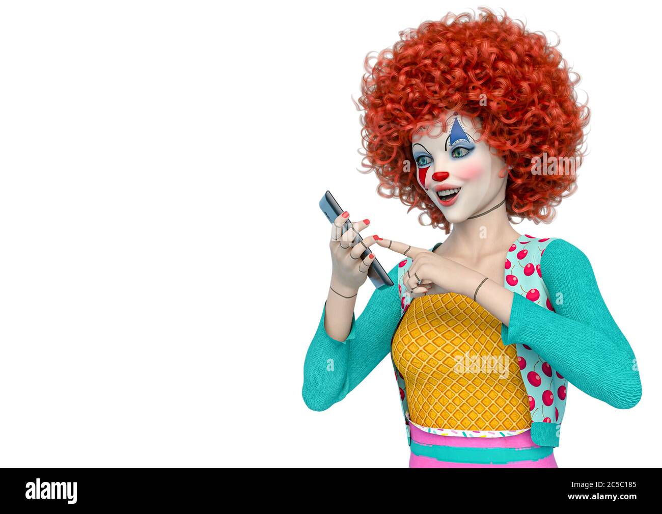 doll clown on the cellphone. This cute lady in clipping path is very ...
