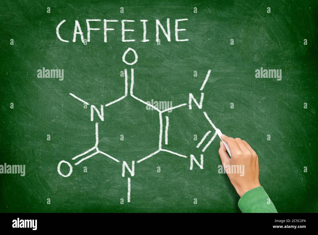 Caffeine molecule blackboard. chemical molecule structure on chalkboard ...