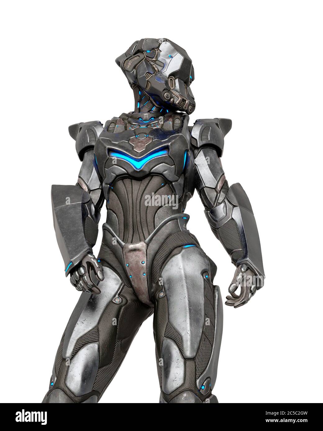 alien female soldier is doing a pin up pose in white background, 3d ...