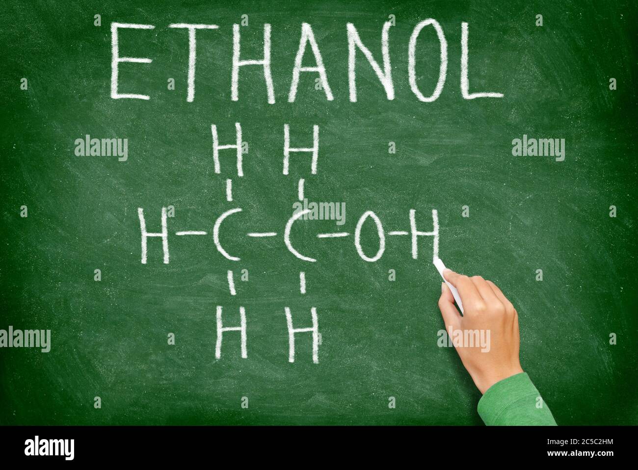 Ethanol alcohol chemical molecule structure on chalkboard. Science ...