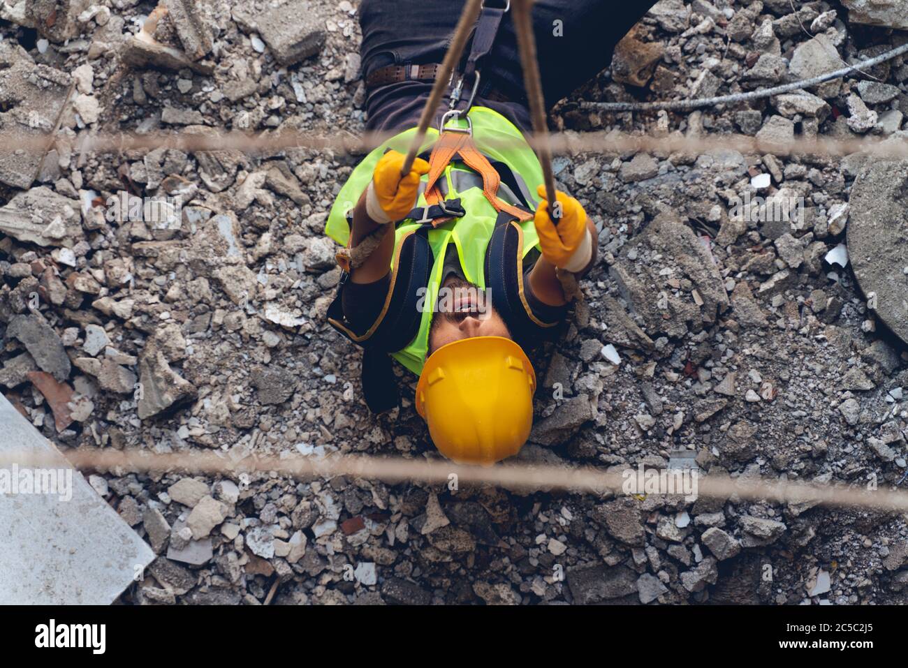 Work safety saves your life. Construction worker falls Stock Photo - Alamy