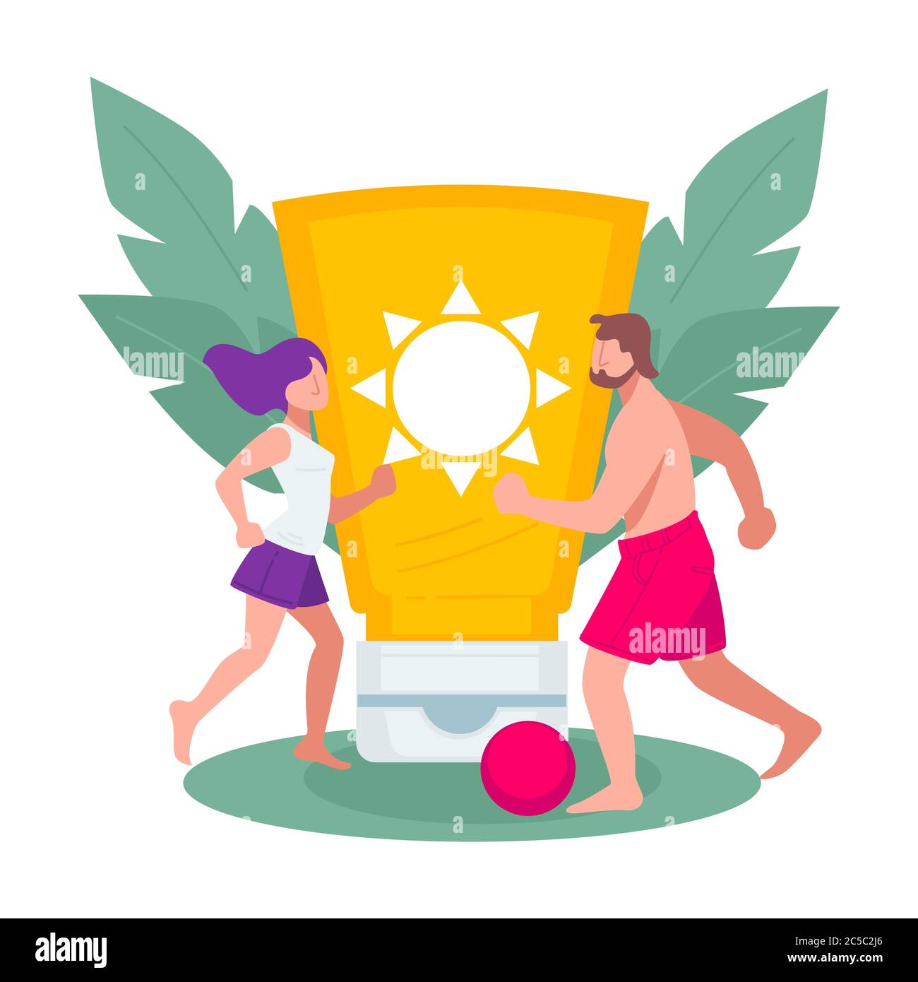 Sun lotion and people playing volleyball, summer vacation Stock Vector ...
