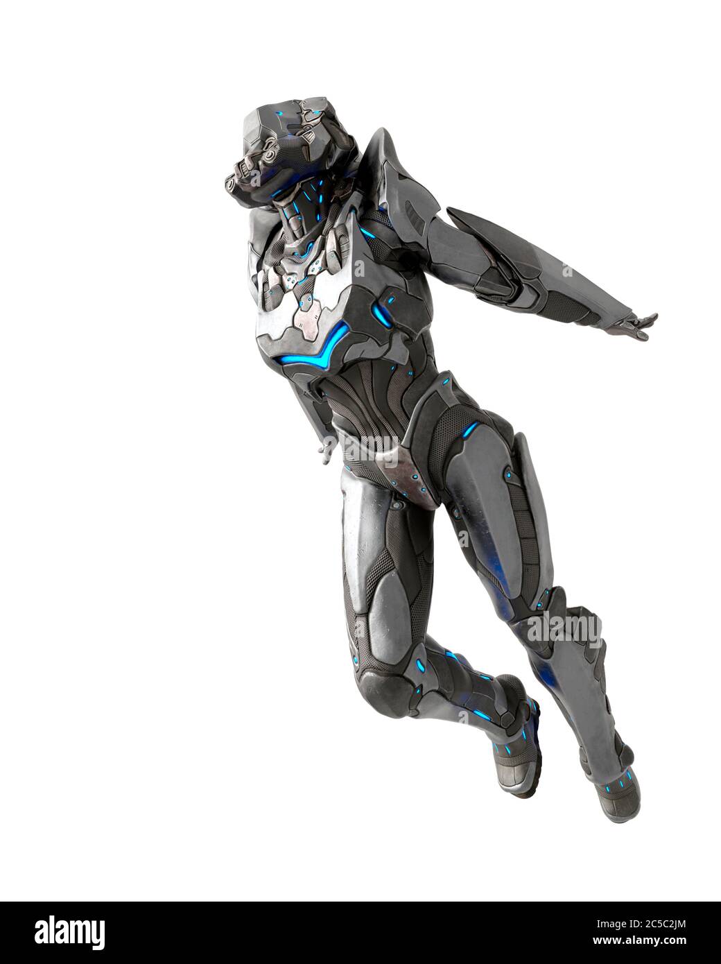 alien female soldier is flying up in white background, 3d illustration ...