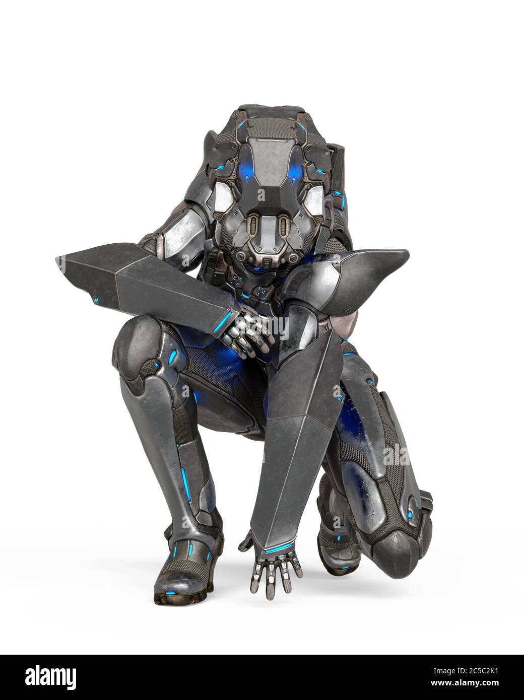 alien female soldier is on guard and ready in white background, 3d ...