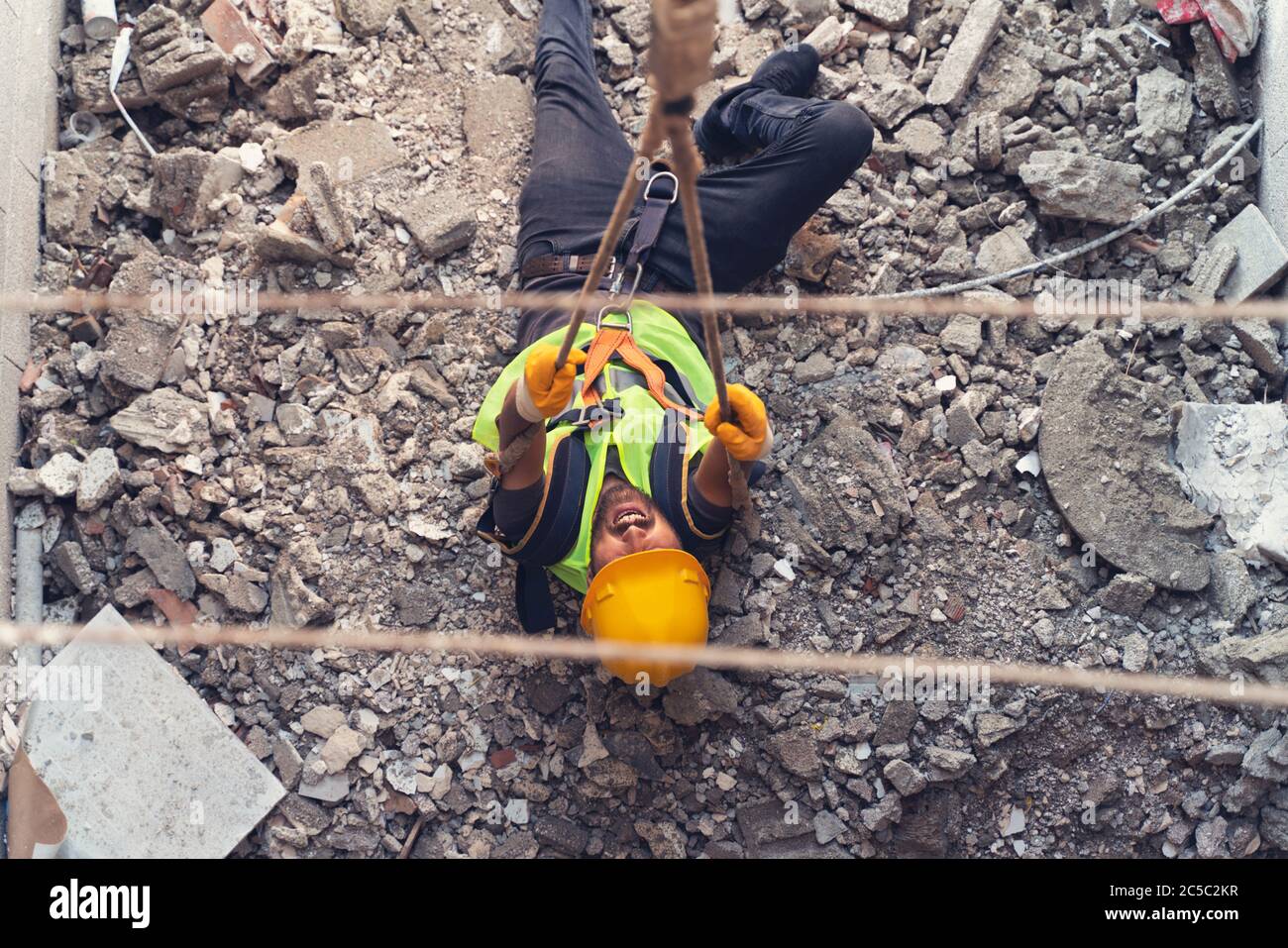 Work safety saves your life. Construction worker falls Stock Photo - Alamy