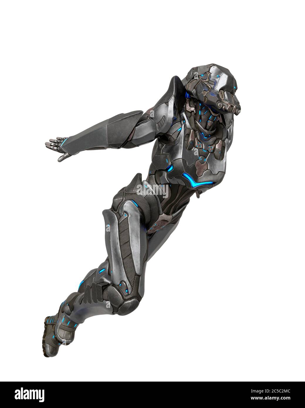 alien female soldier is taking off in white background, 3d illustration ...