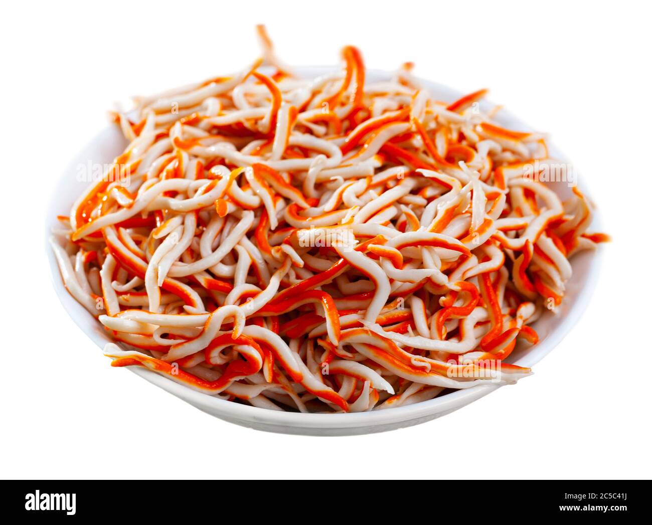 Bowl with grated fresh surimi - ideal ingredient for salads, toppings ...
