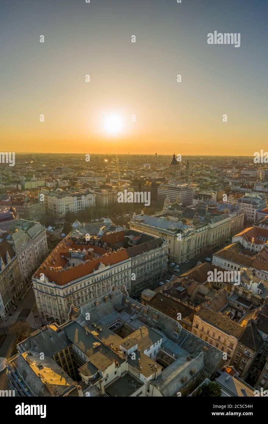 Aerial drone shot of east facade of St. Stephen's Basilica in Budapest ...