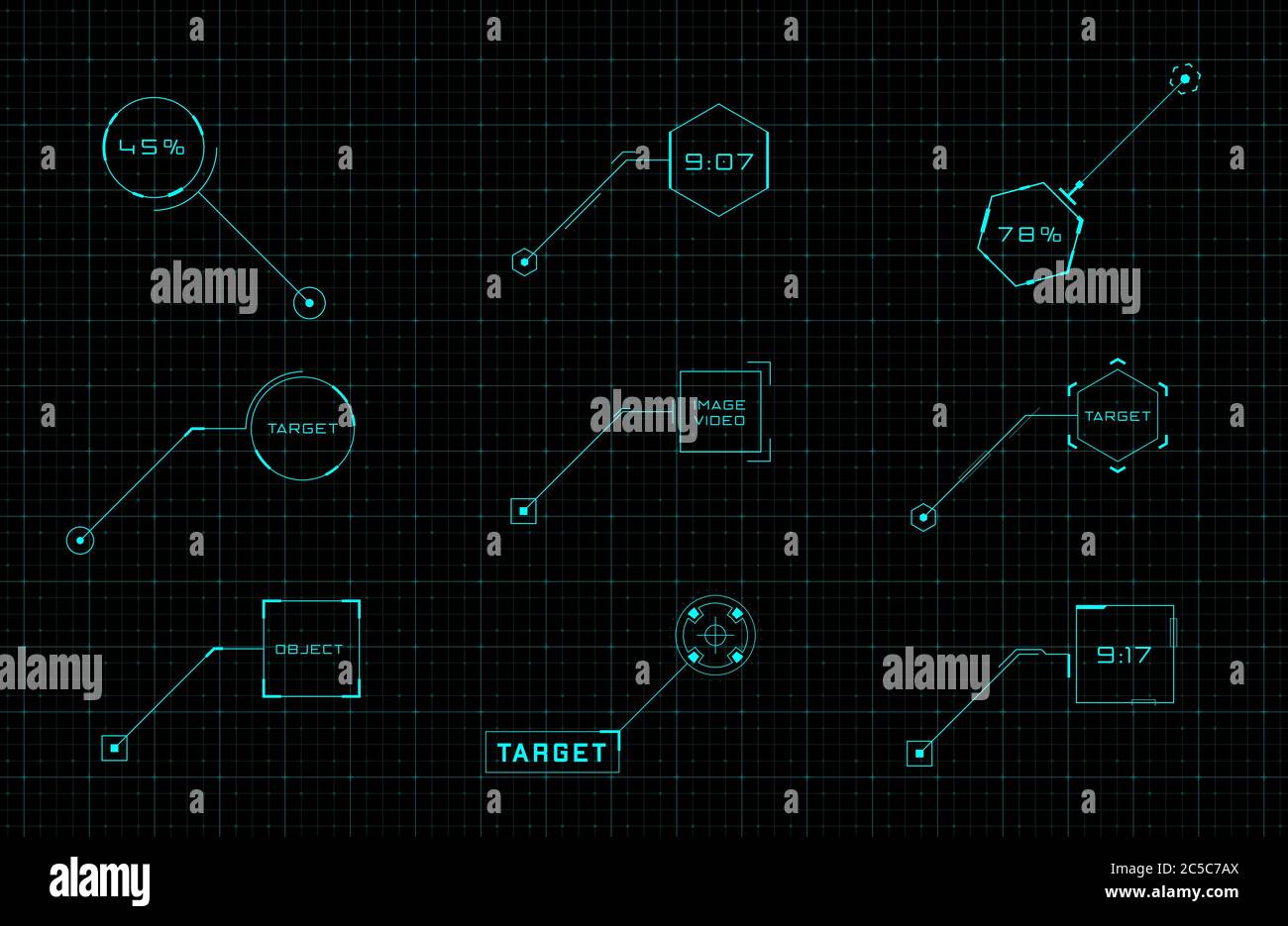 HUD, GUI, FUI callout design elements. Set of callout futuristic user interfaces. Editable ...
