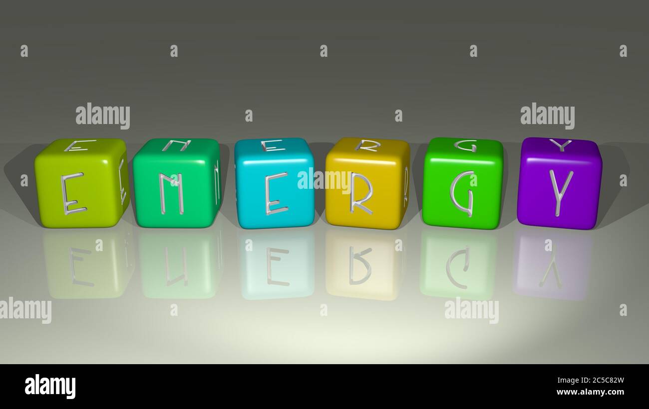 Energy arranged by cubic letters on a mirror floor, ideal for concept ...