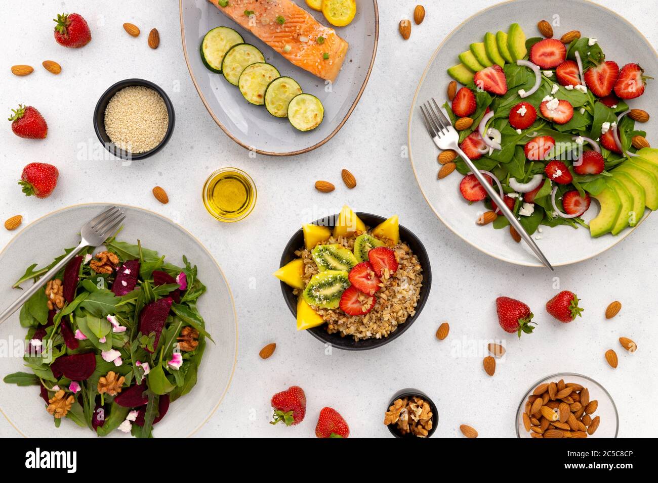 Flat lay top view healthy food lunch dinner concept Stock Photo - Alamy