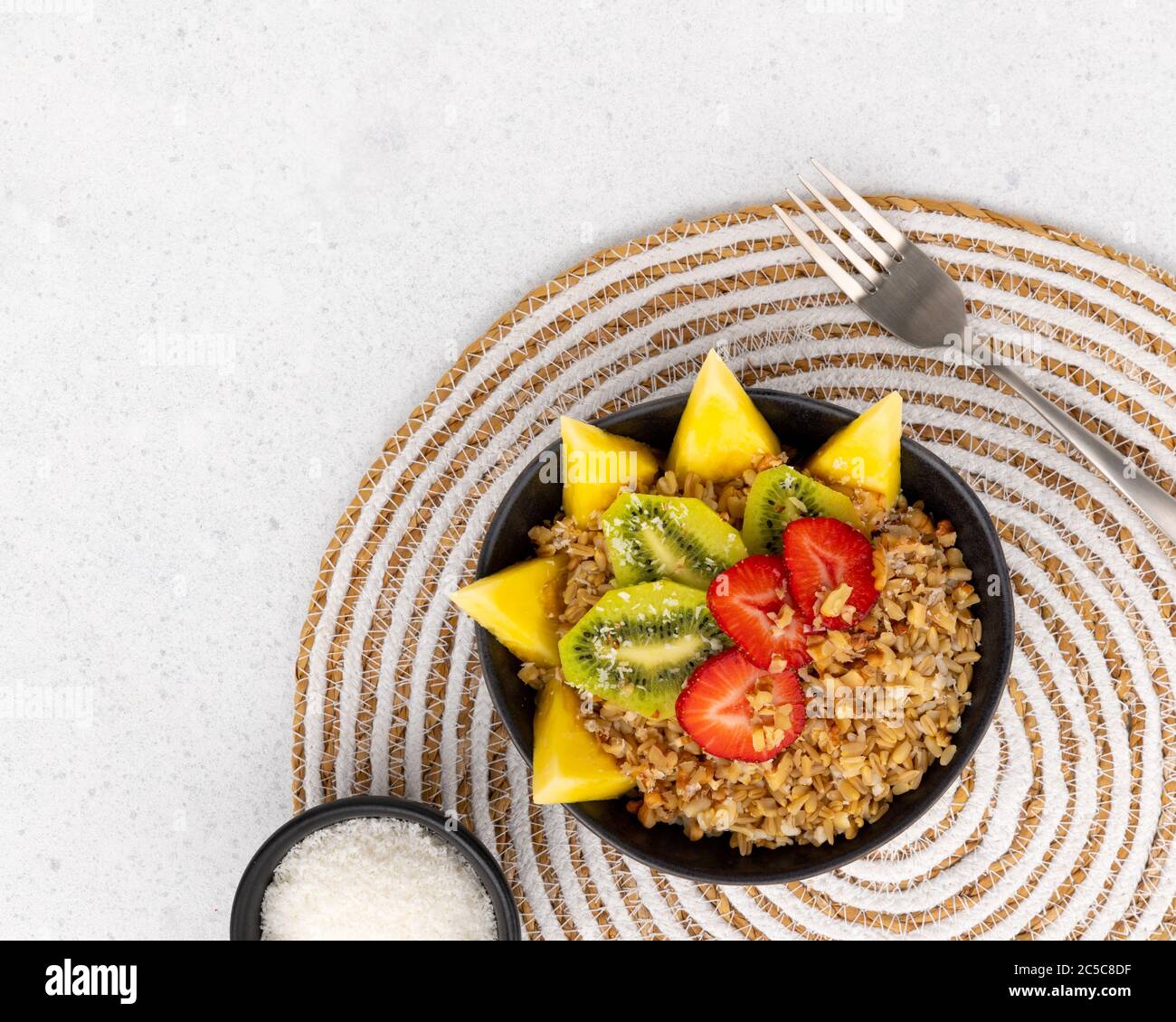Flat lay top view healthy food breakfast concept Stock Photo - Alamy