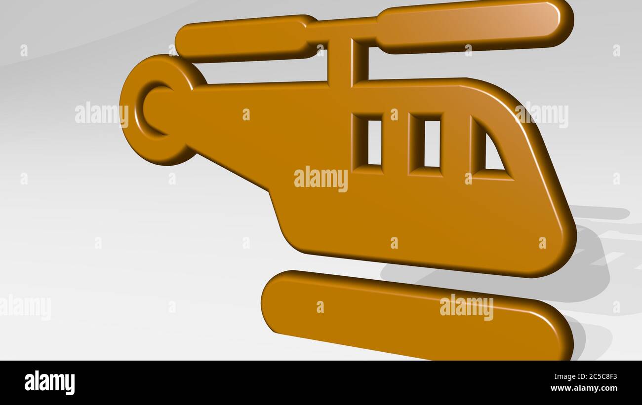 helicopter stand with shadow. 3D illustration of metallic sculpture ...
