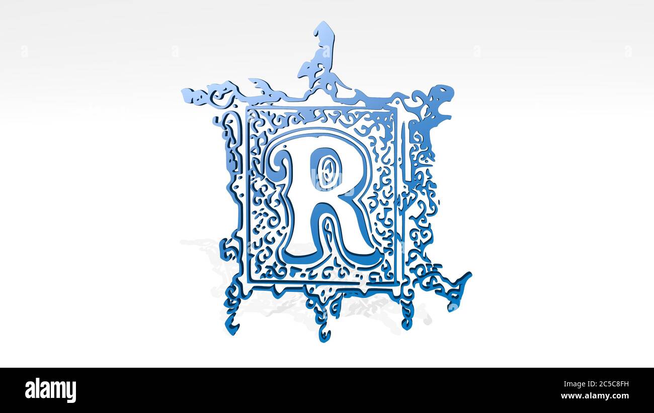 ANCIENT R LETTER from a perspective with the shadow. A thick sculpture ...