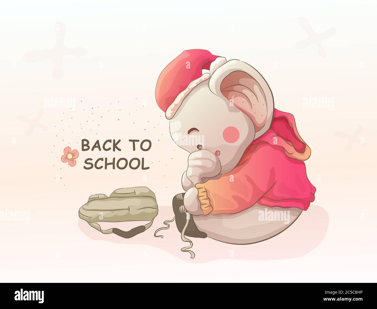 baby elephant preparing to go to school. vector hand drawn cartoon art ...