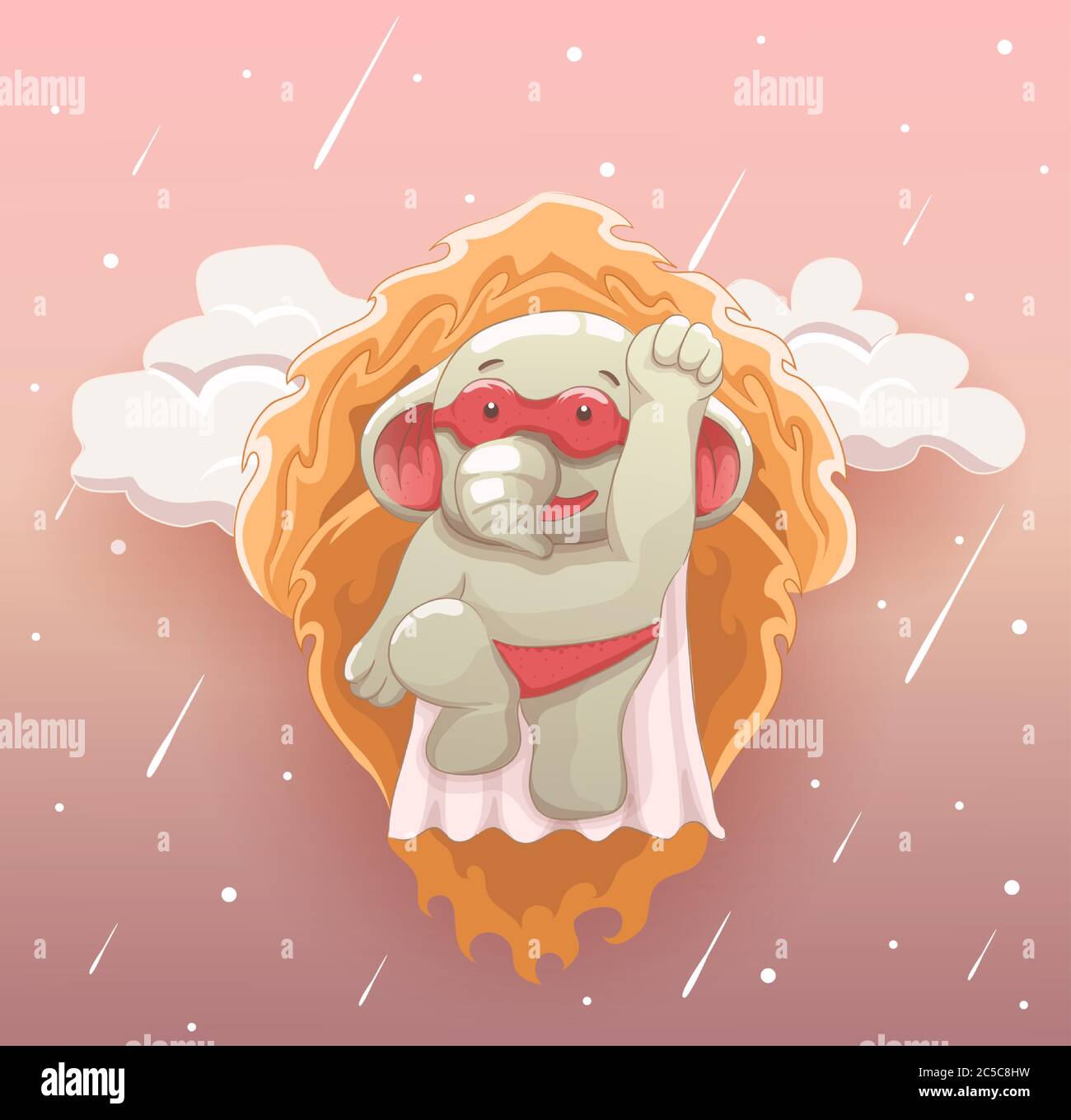 the elephant hero in the sky. vector hand drawn cartoon art style Stock ...