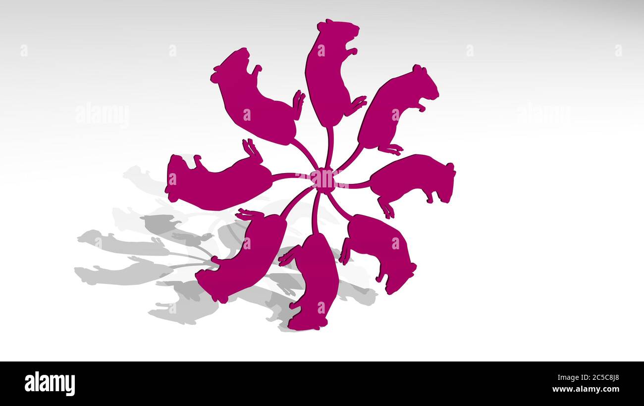 CIRCLE OF RATS made by 3D illustration of a shiny metallic sculpture ...