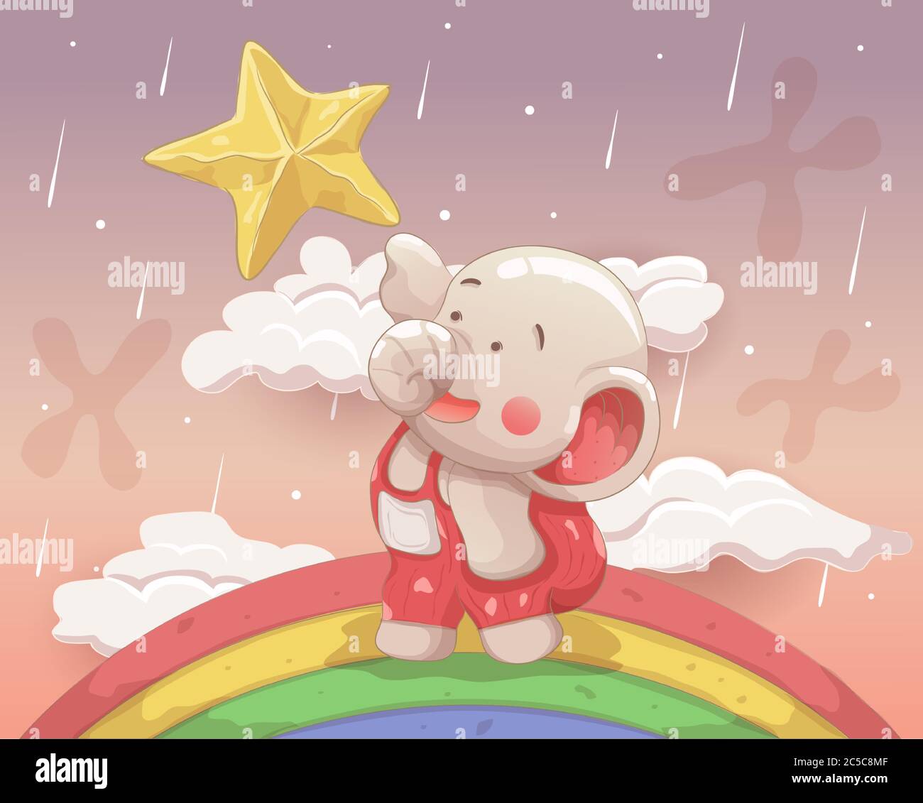 cute elephants trying to catch a star. vector hand drawn cartoon art ...