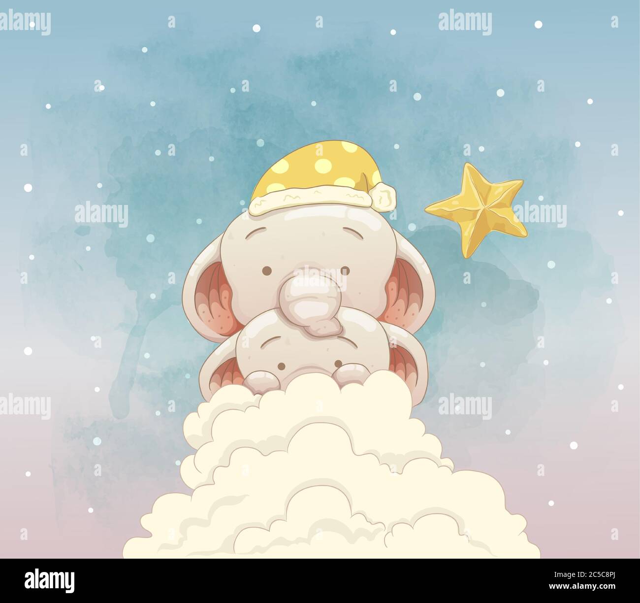 two cute elephants hiding behind the clouds Stock Vector Image & Art ...