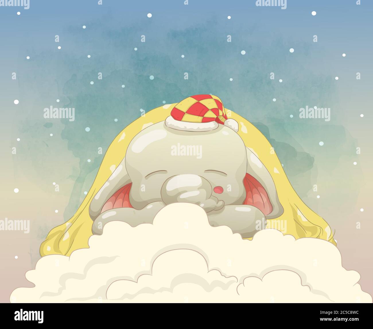 Cute an elephant sleep with blankets on the clouds Stock Vector Image ...