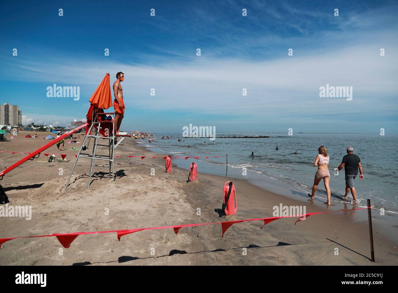 New York, USA. 1st July, 2020. A lifeguard is seen on duty at a beach ...