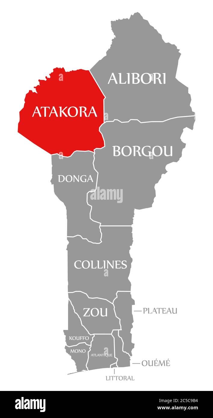 Atakora red highlighted in map of Benin Stock Photo - Alamy