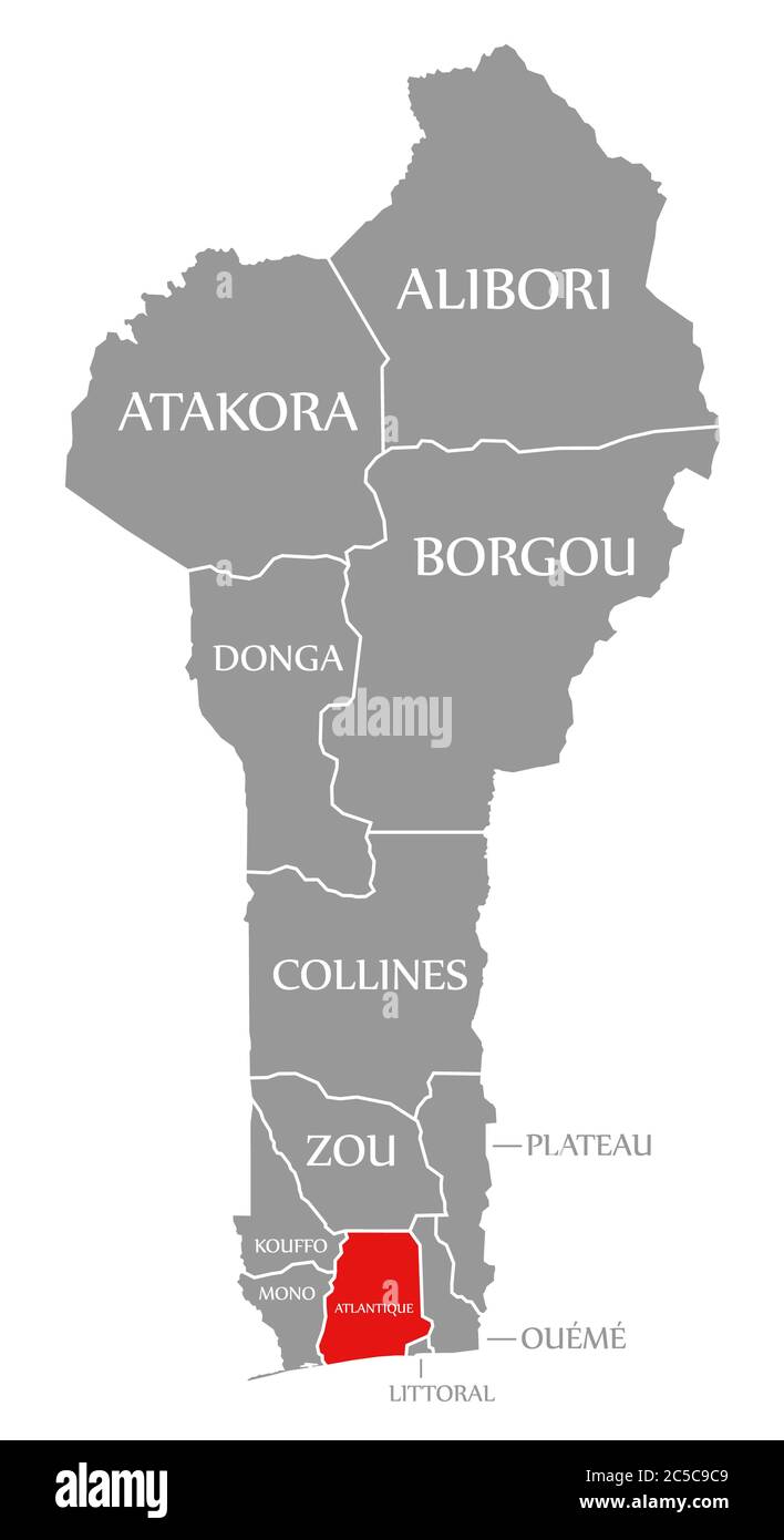 Atlantique red highlighted in map of Benin Stock Photo - Alamy