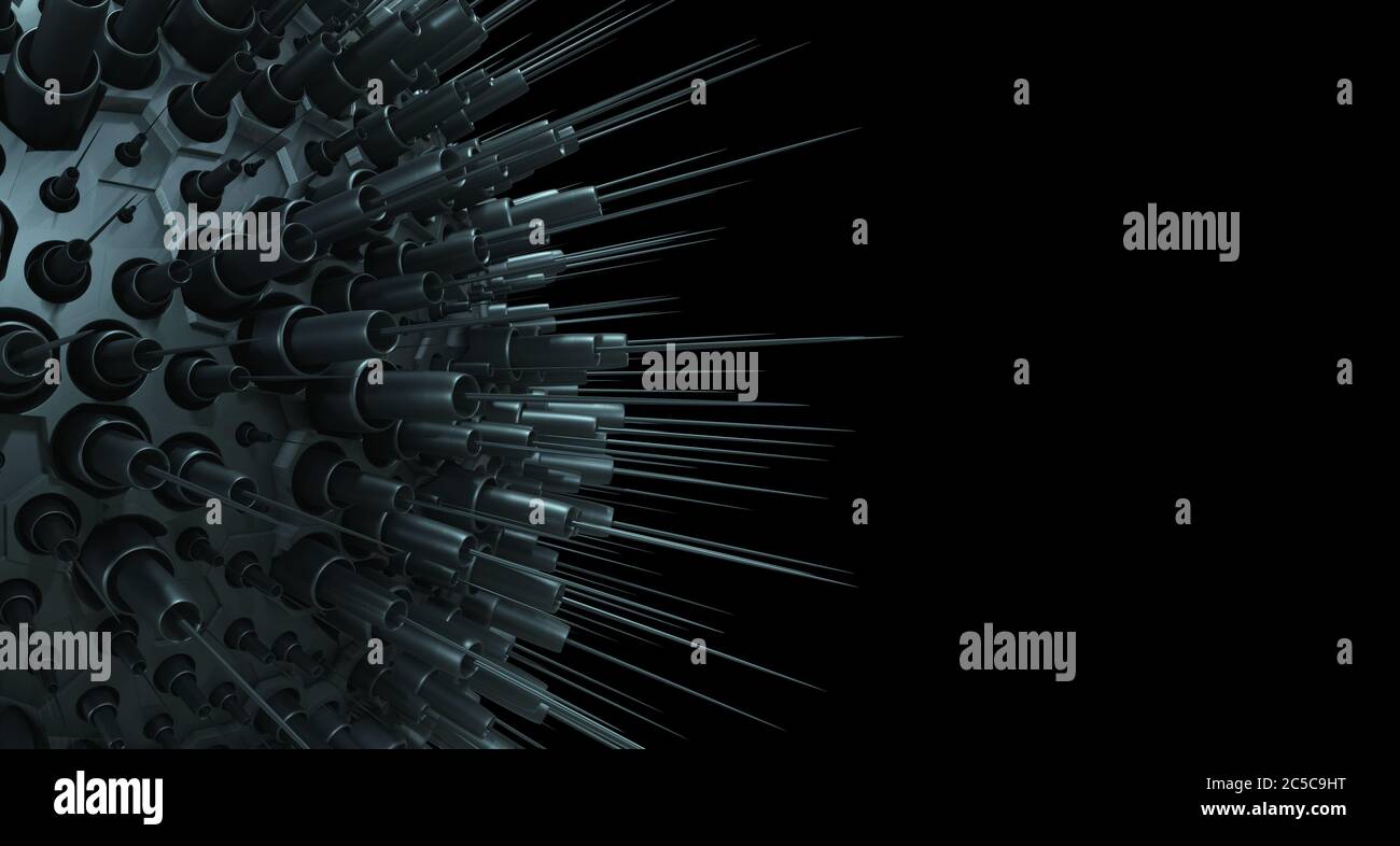 Sci-Fi Spiked Sphere Isolated On Black Background. Mechanical, Robotic ...