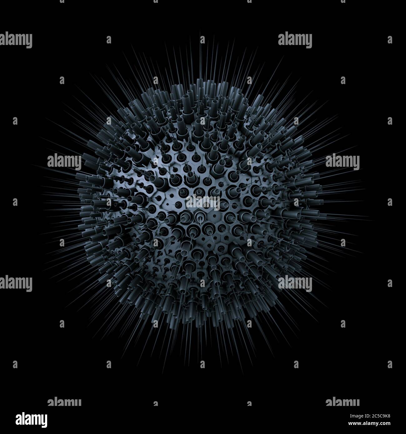Sci-Fi Spiked Sphere Isolated On Black Background. Mechanical, Robotic ...