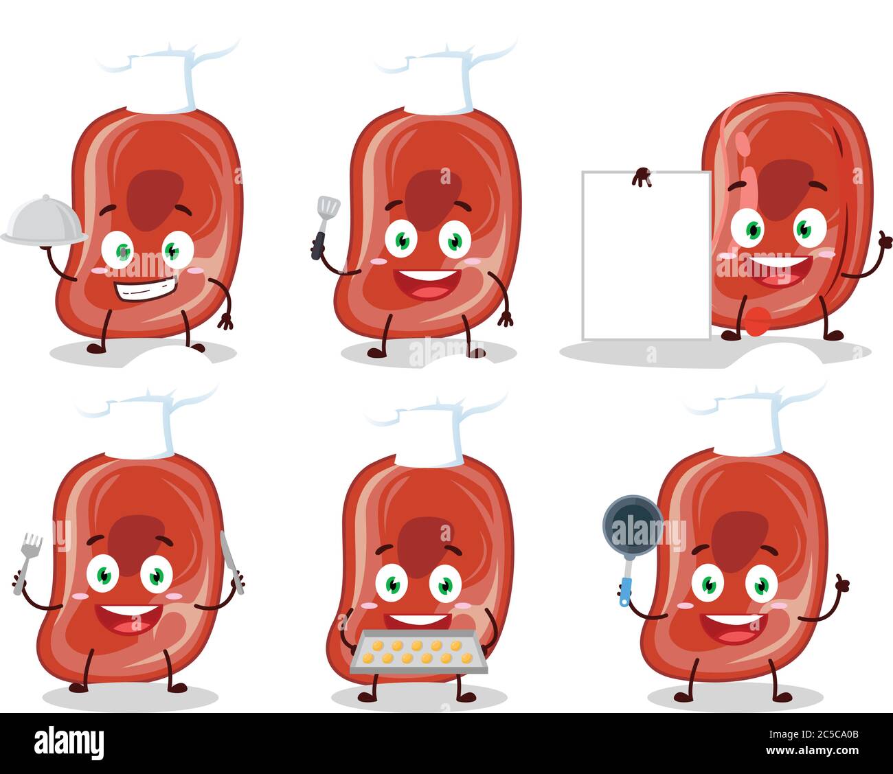 Cartoon character of ham with various chef emoticons Stock Vector Image ...