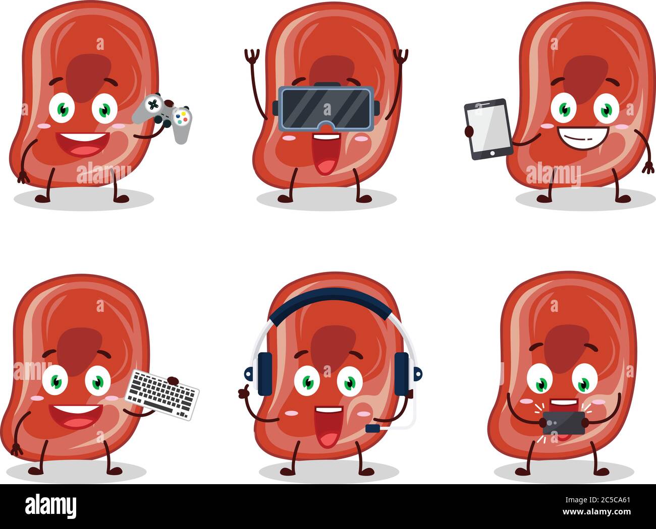 Ham cartoon character are playing games with various cute emoticons ...