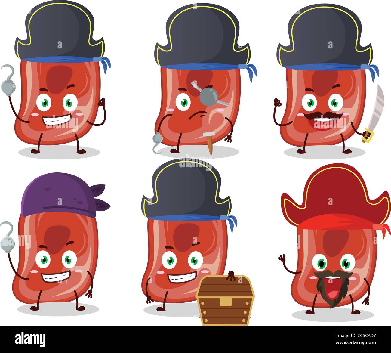 Cartoon character of ham with various pirates emoticons Stock Vector ...