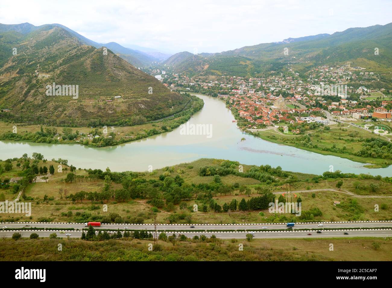 Stunning Aerial View of River Mtkvari Meets River Aragvi with ...