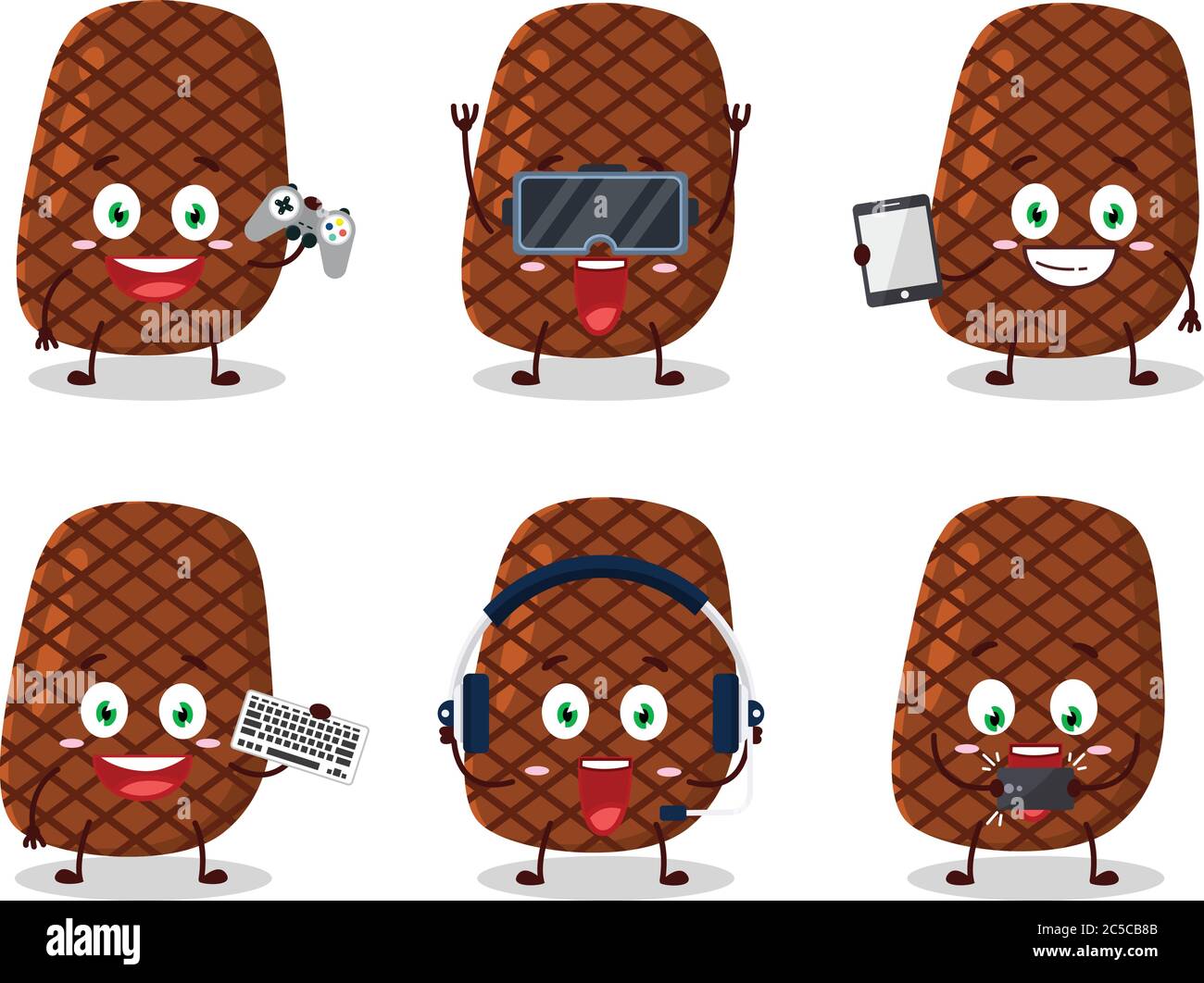Steak cartoon character are playing games with various cute emoticons ...