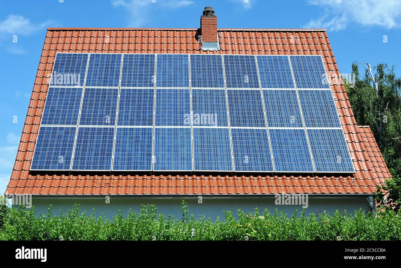 Single family house with solar system or photovoltaic system Stock ...
