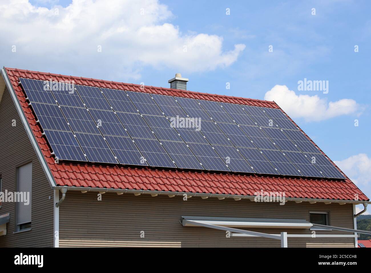 Single family house with solar system or photovoltaic system Stock ...