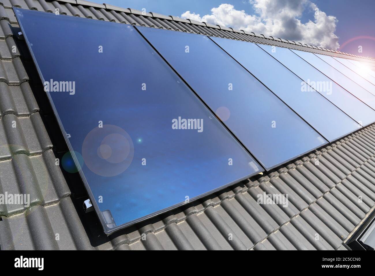 Single family house with solar system or photovoltaic system Stock ...