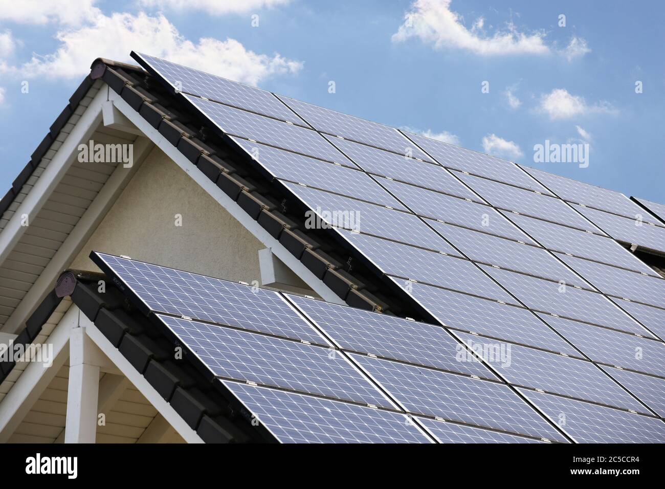 Single family house with solar system or photovoltaic system Stock ...