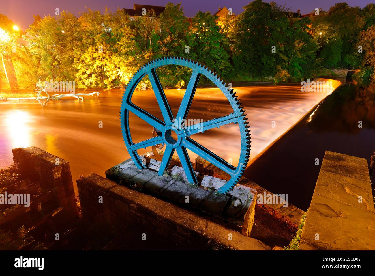 A preserved cog wheel & weir on the River Wharfe in Wetherby, West ...