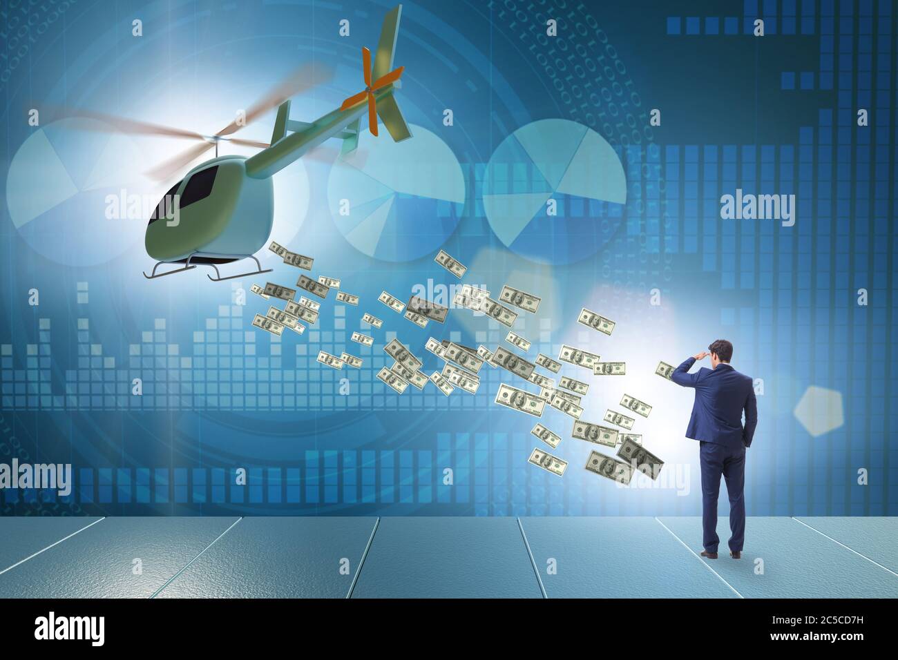 Helicopter money concept with the businessman Stock Photo - Alamy
